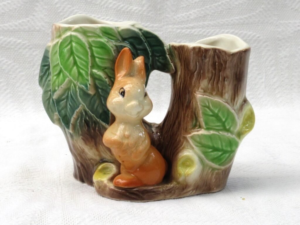 Vintage Hornsea Pottery Fauna Double Bud Vase 25 Mould Rabbit Tree 1960s
