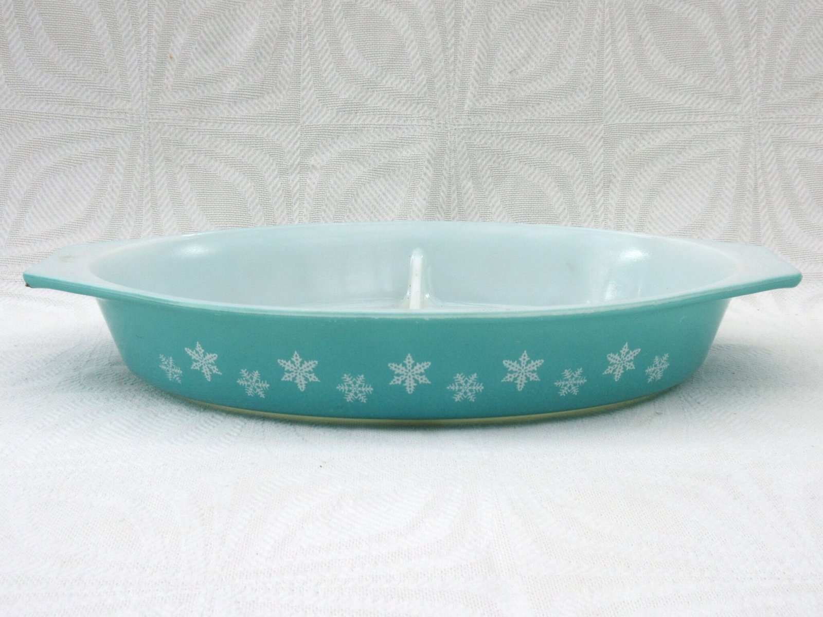 Vintage JAJ Pyrex Turquoise Snowflake Divided Serving Dish 50s 60s