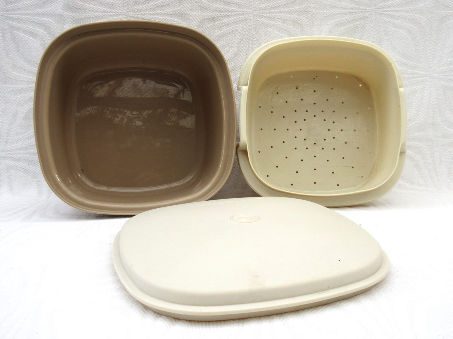 Vintage Tupperware Beige Multi Server Rice Steamer Cooker 70s 80s