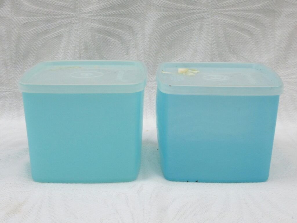 Vintage Tupperware Blue Pastel Small Square Storage Containers x2 60s 70s