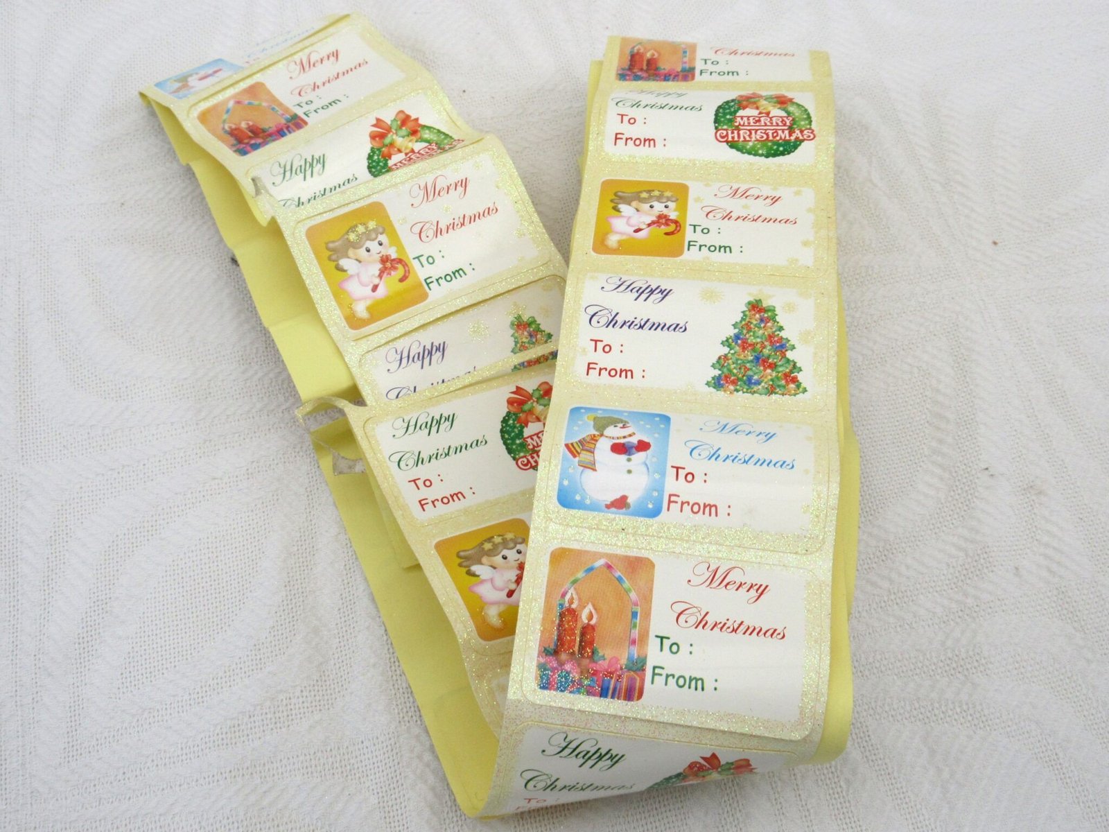 Vintage Original 1990s Christmas Gift Tags Stickers on Roll Glitter Design