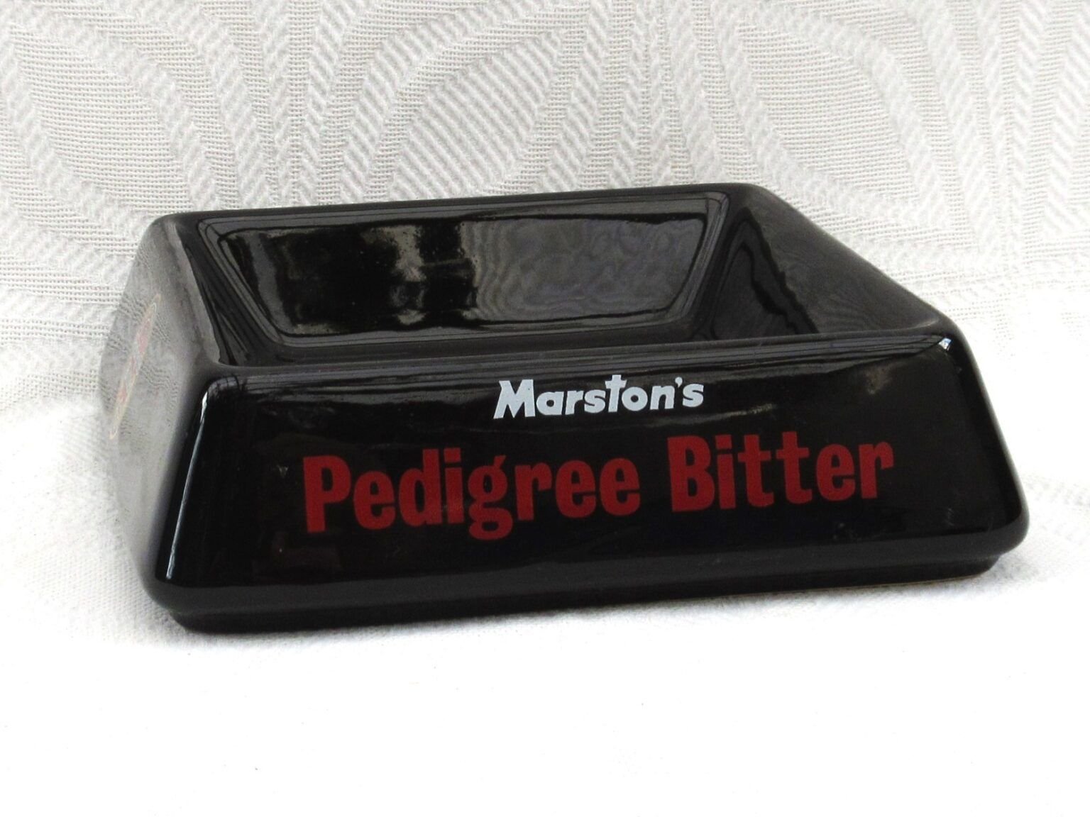 Vintage Pub Ashtray Marstons Pedigree Bitter Black Ceramic Square 70s 80s