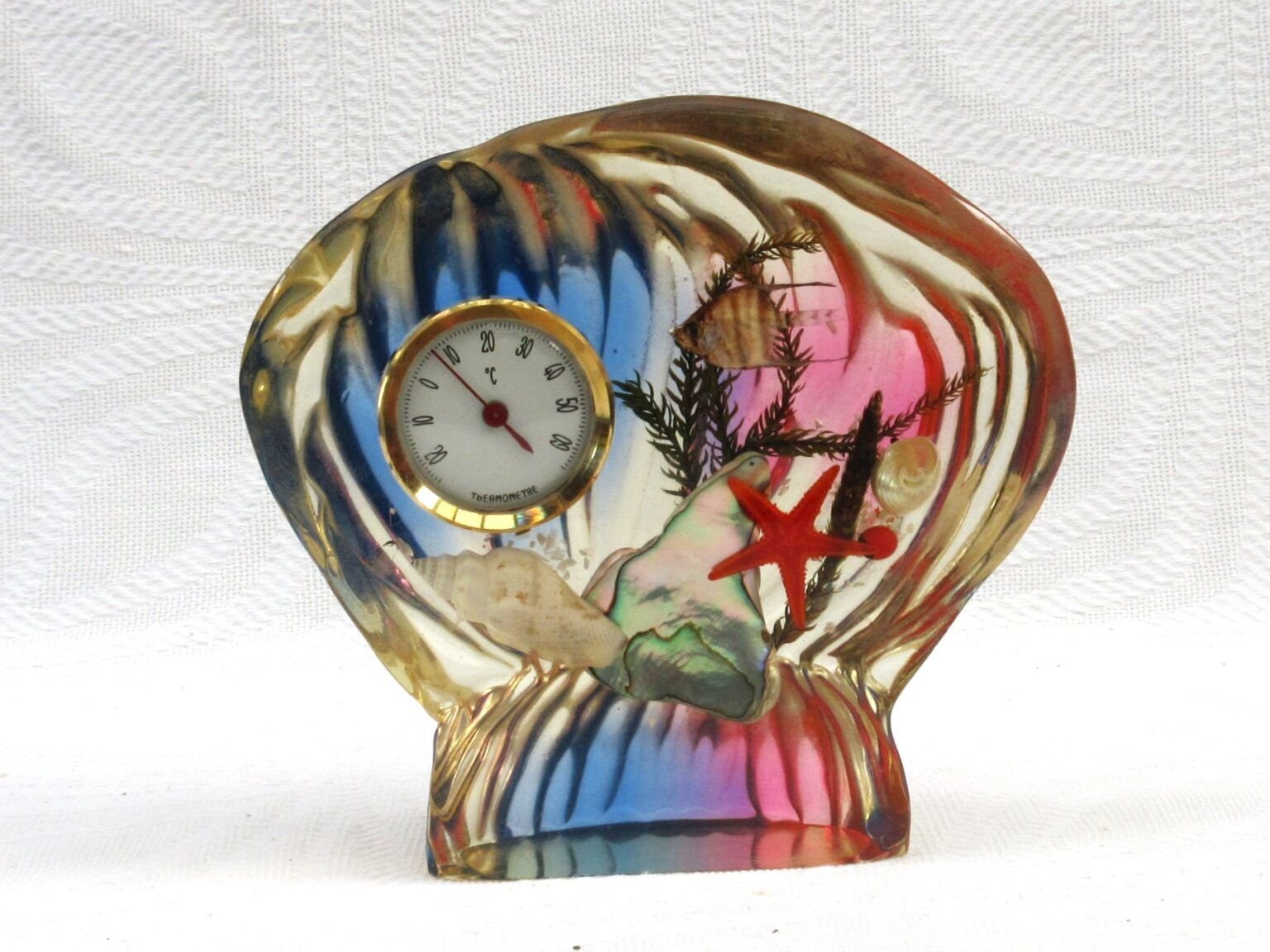 Vintage Kitsch Resin Sea Life Shells Thermometer 60s 70s