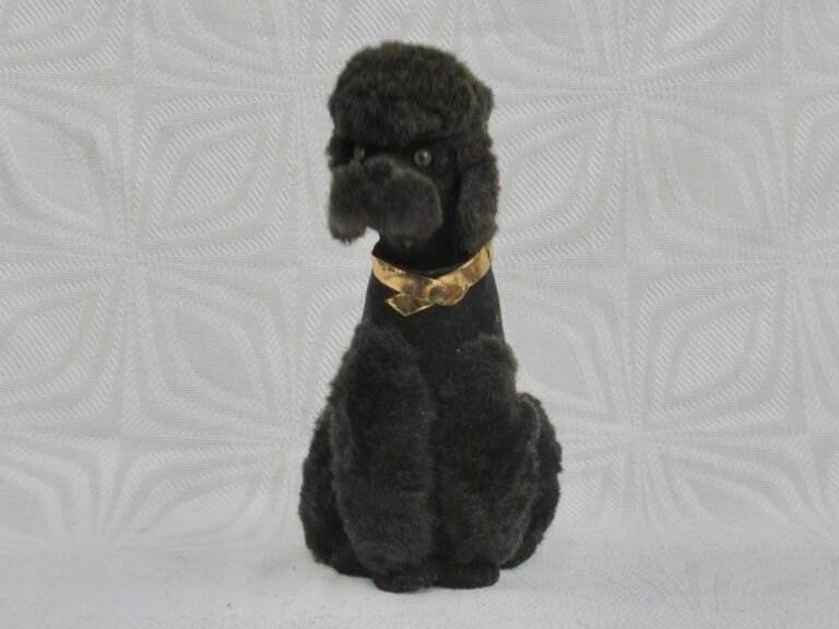 Vintage Kitsch Nodding Dog Black Poodle Sitting 50s 60s